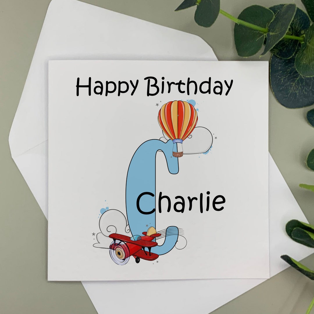 Personalised Red Aeroplane Alphabet Birthday Card, Alphabet Birthday ...