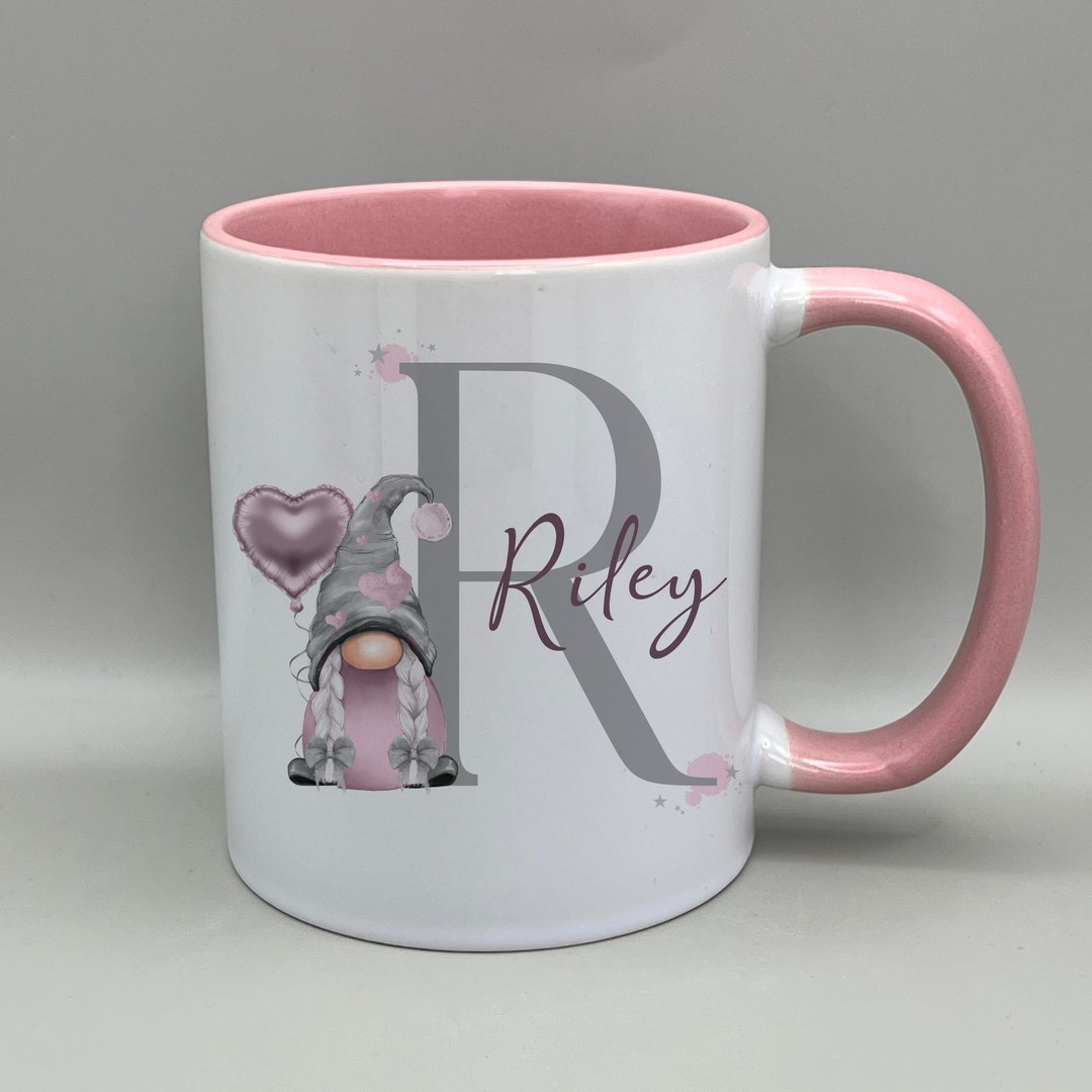 Personalised Gonk Mug and Matching Coaster, Pink and Grey Gonk, Male or ...