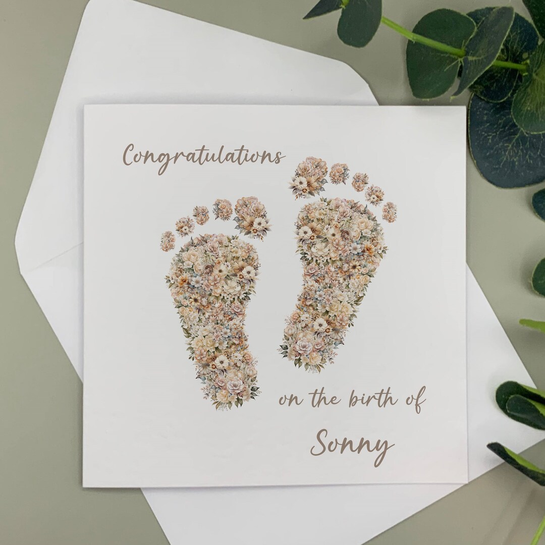 Personalised New Baby Card, Baby Birth Card, Baby Card, Floral Baby ...