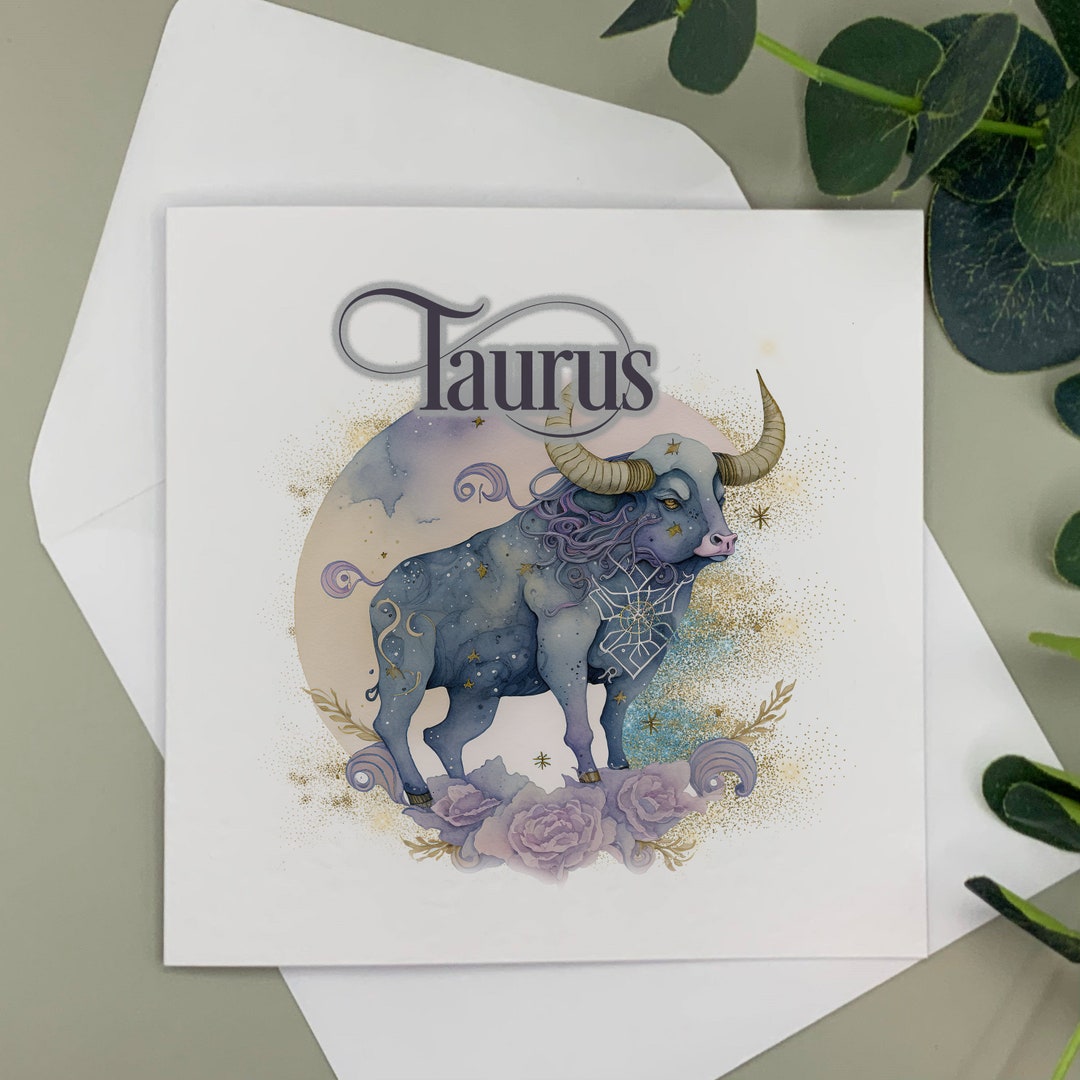 Taurus Birthday Card, Zodiac Birthday Card, Zodiac Greeting Card, Star ...