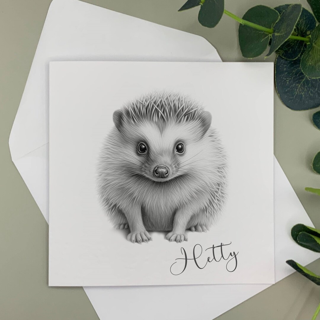 Personalized Hedgehog Greeting Card, Hedgehog Hound Card, Sketched ...