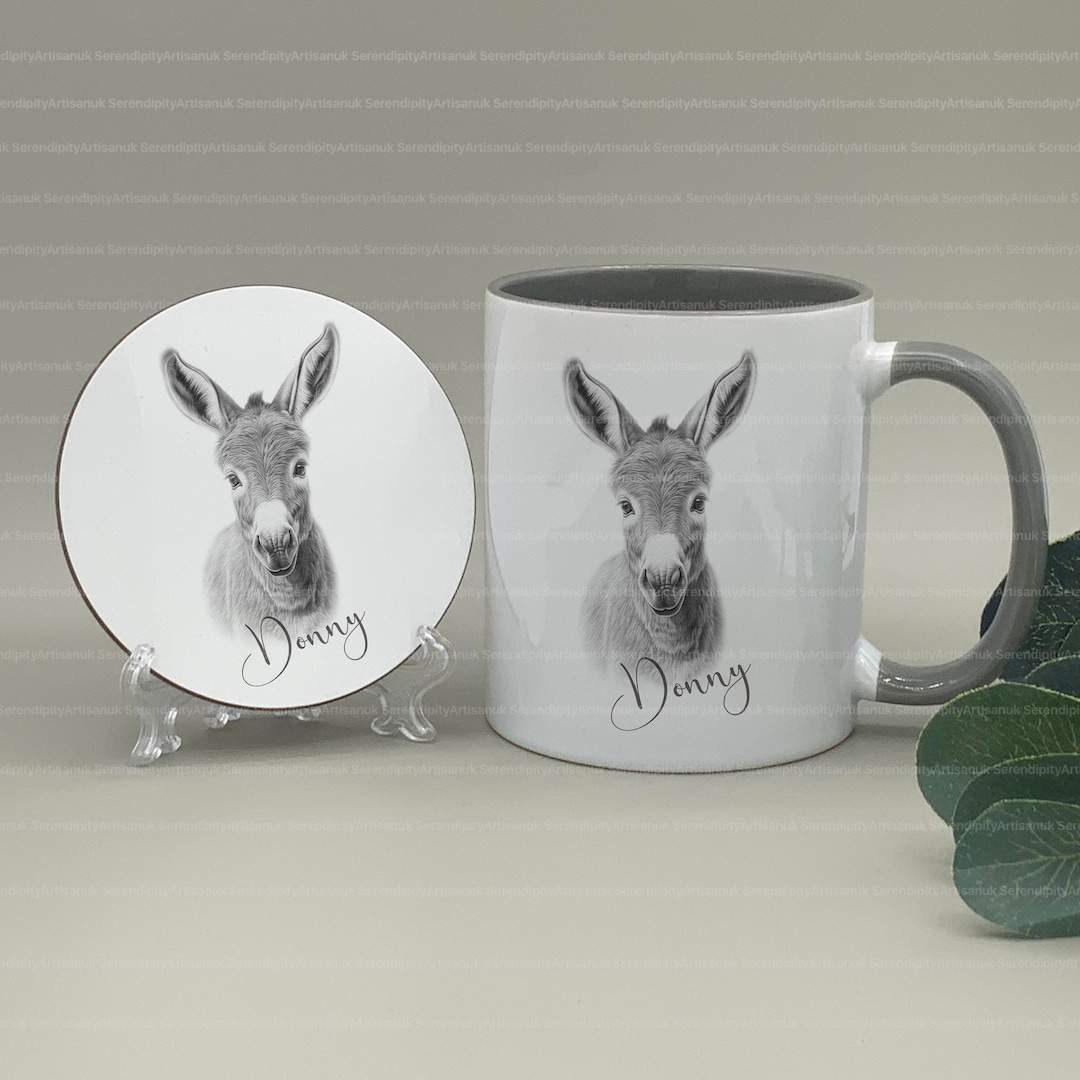 Personalised Donkey Mug and Matching Coaster, Donkey Mug, Donkey ...