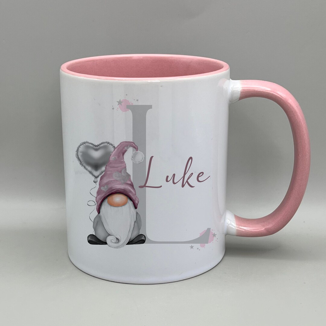Personalised Gonk Mug and Matching Coaster, Pink and Grey Gonk, Male or ...