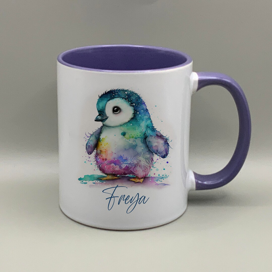 Personalised Penguin Ceramic Mug and Matching Coaster, Personalised ...