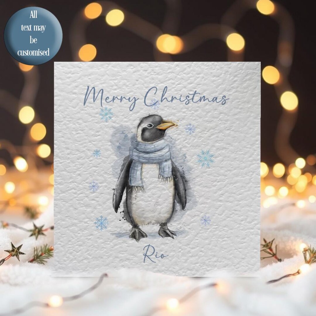 Personalised Penguin Christmas Card, Personalised Penguin Greeting Card ...