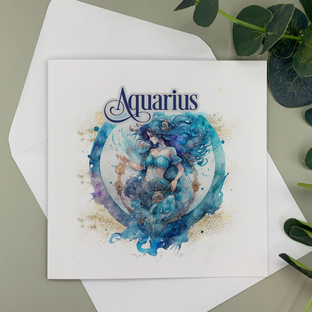 AQUARIUS Zodiac Birthday Card, Zodiac Birthday Card, Zodiac Greeting ...