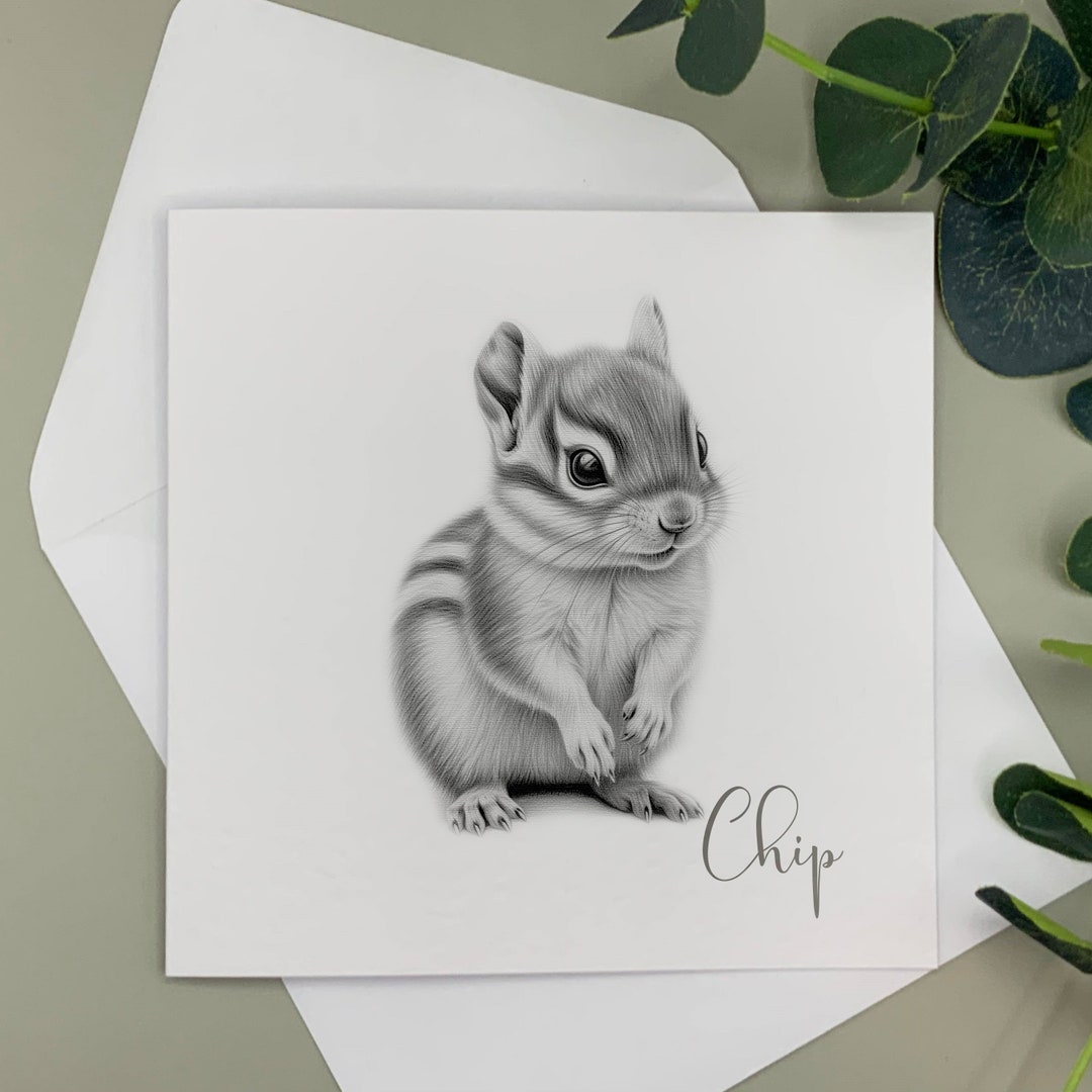 Personalized Chipmunk Greeting Card, Blank Chipmunk Card, Sketched ...