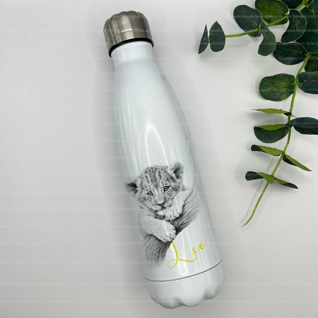 Personalised Lion Cub Water Bottle, Double Walled Thermal Bottle, Lion ...