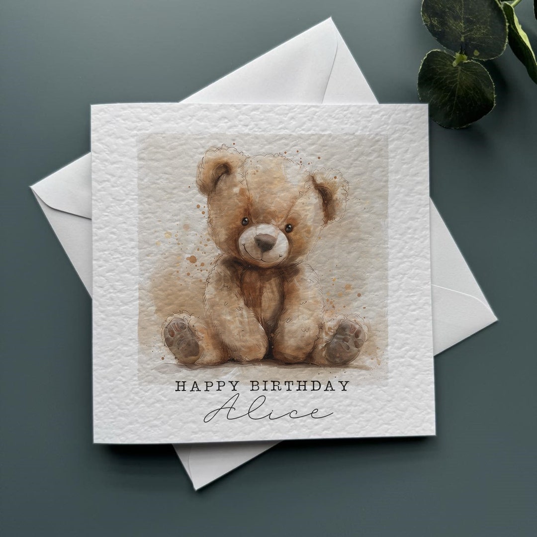 Personalised Card, Teddy Bear Card, New Baby Card, Birthday Card, Own ...