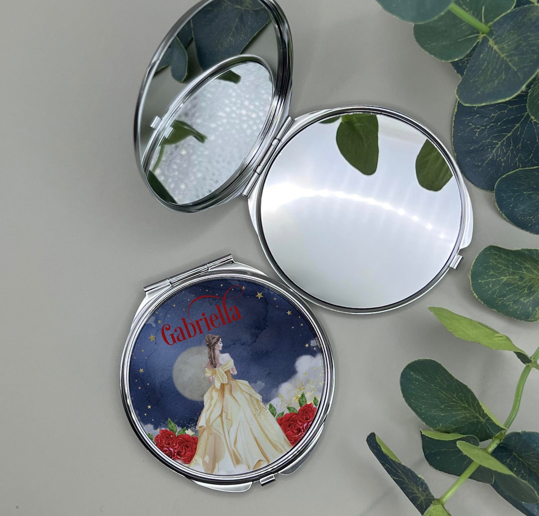 Personalised Beauty and the Beast Pocket Mirror, Fairytale Pocket Mirror, Personalised Compact ...