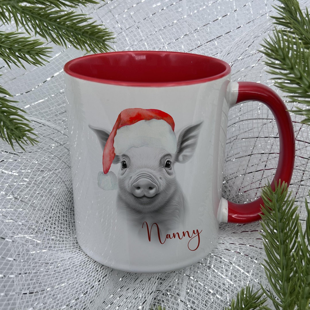 Personalised Piglet Christmas Mug and Matching Coaster, Piggy on Santa ...