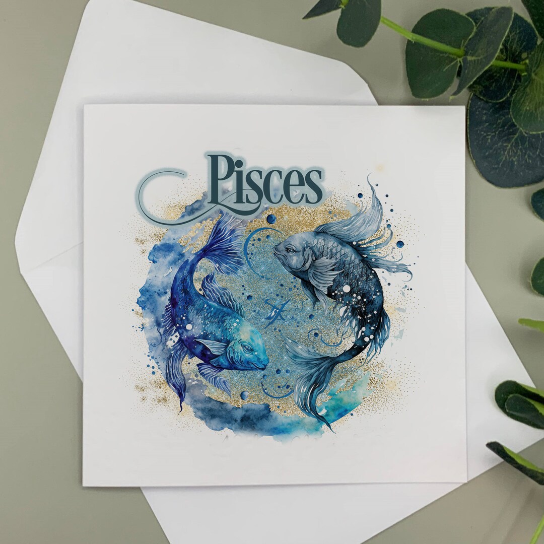 PISCES Zodiac Birthday Card, Zodiac Birthday Card, Zodiac Greeting Card ...