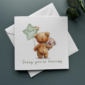 Leaving Card, Birthday Card, Custom Text Card, Teddy Bear Balloon Card ...