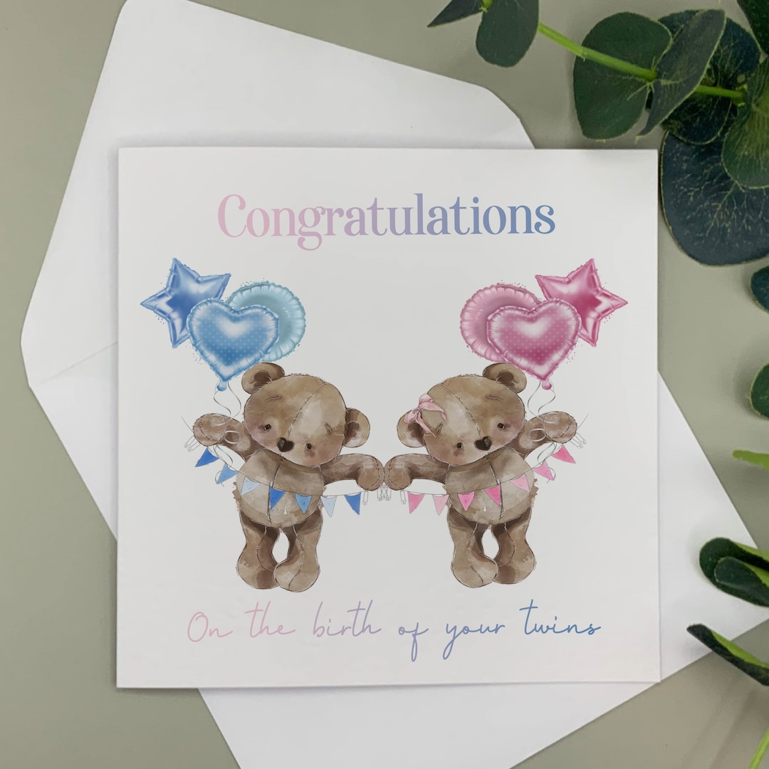 Personalised Twins Card, New Babies Card, Congratulations Card, Birth ...