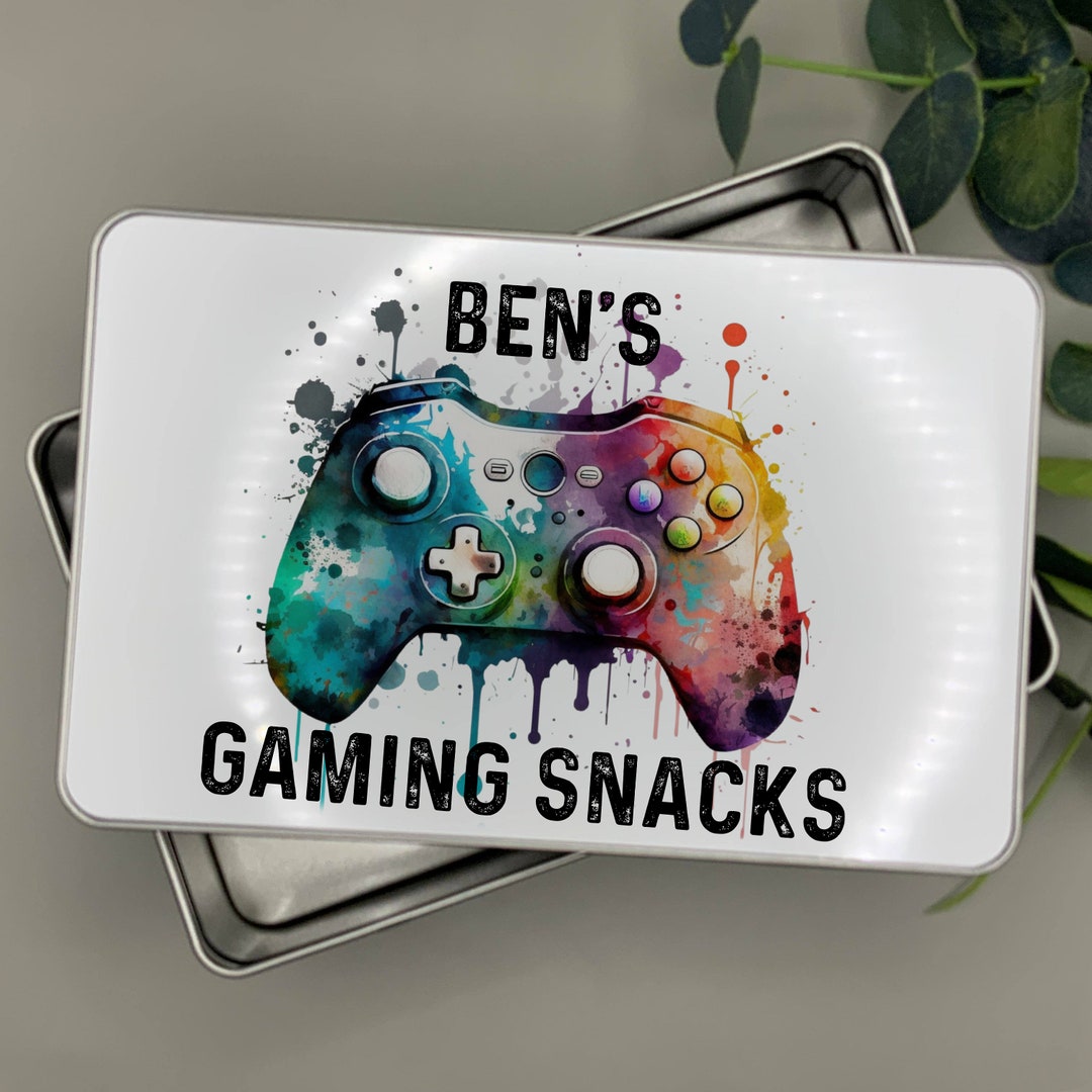 Personalised Gamer Snack Tin, Games Controller, Rainbow Controller ...