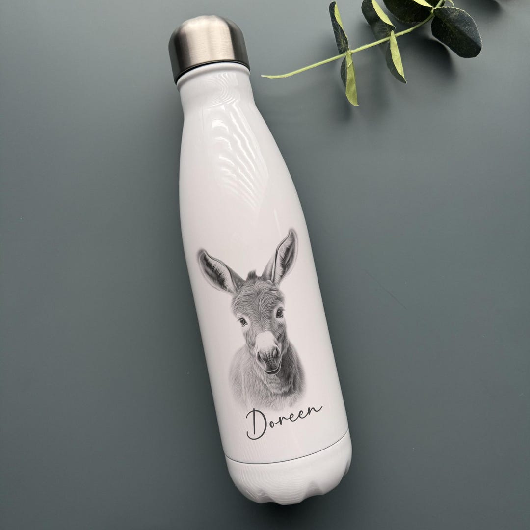 Personalised Donkey Water Bottle, Double Walled Thermal Bottle, Donkey ...