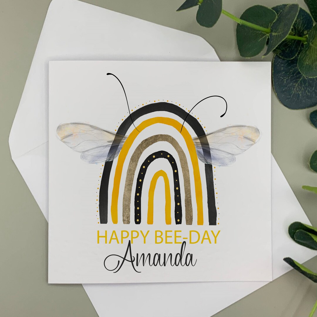 Personalised Bee Rainbow Greeting Card, Birthday, Mothers Day Etc. You ...