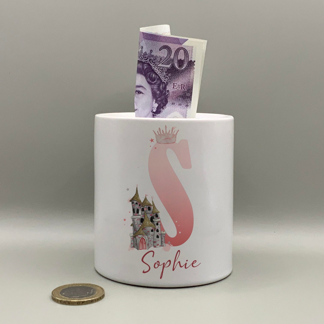 Personalised PINK PRINCESS ALPHABET Moneybox. Ceramic Moneybox ...
