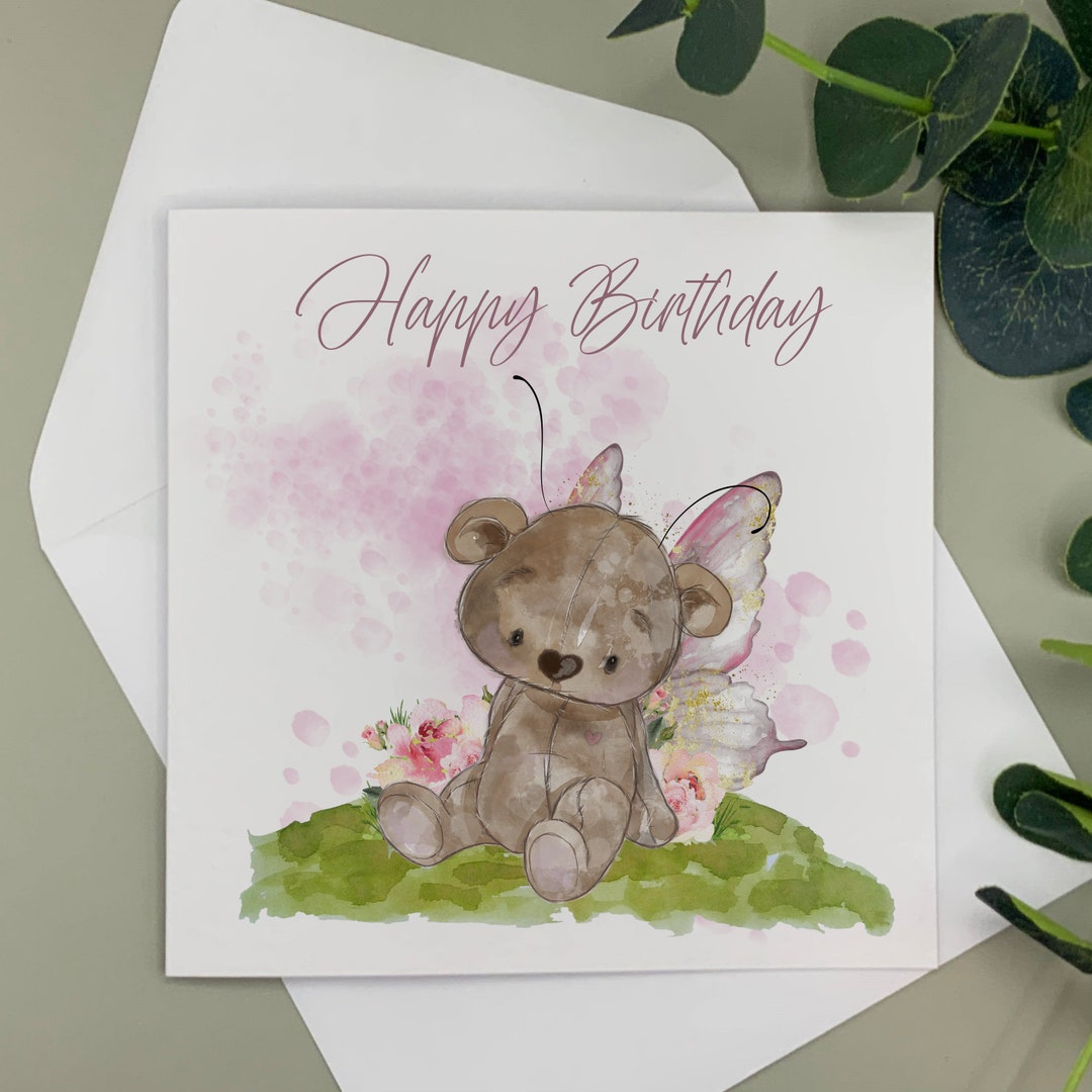 Personalised Teddy Fairy Birthday Card, First Birthday Card ...