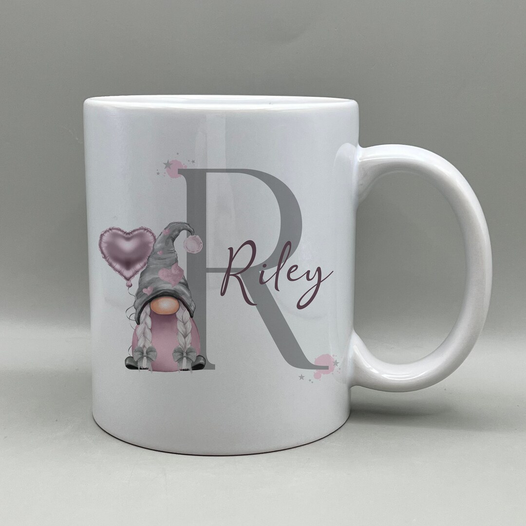 Personalised Gonk Mug and Matching Coaster, Pink and Grey Gonk, Male or ...