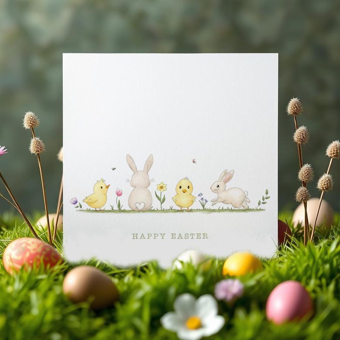 Easter Card, Personalised Bunny and Chick Easter Card, Bunny Card ...