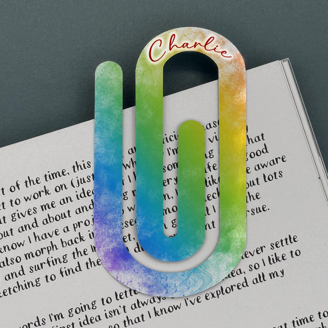 Personalised Giant Paperclip Metal Bookmark, Watercolour Paperclip ...