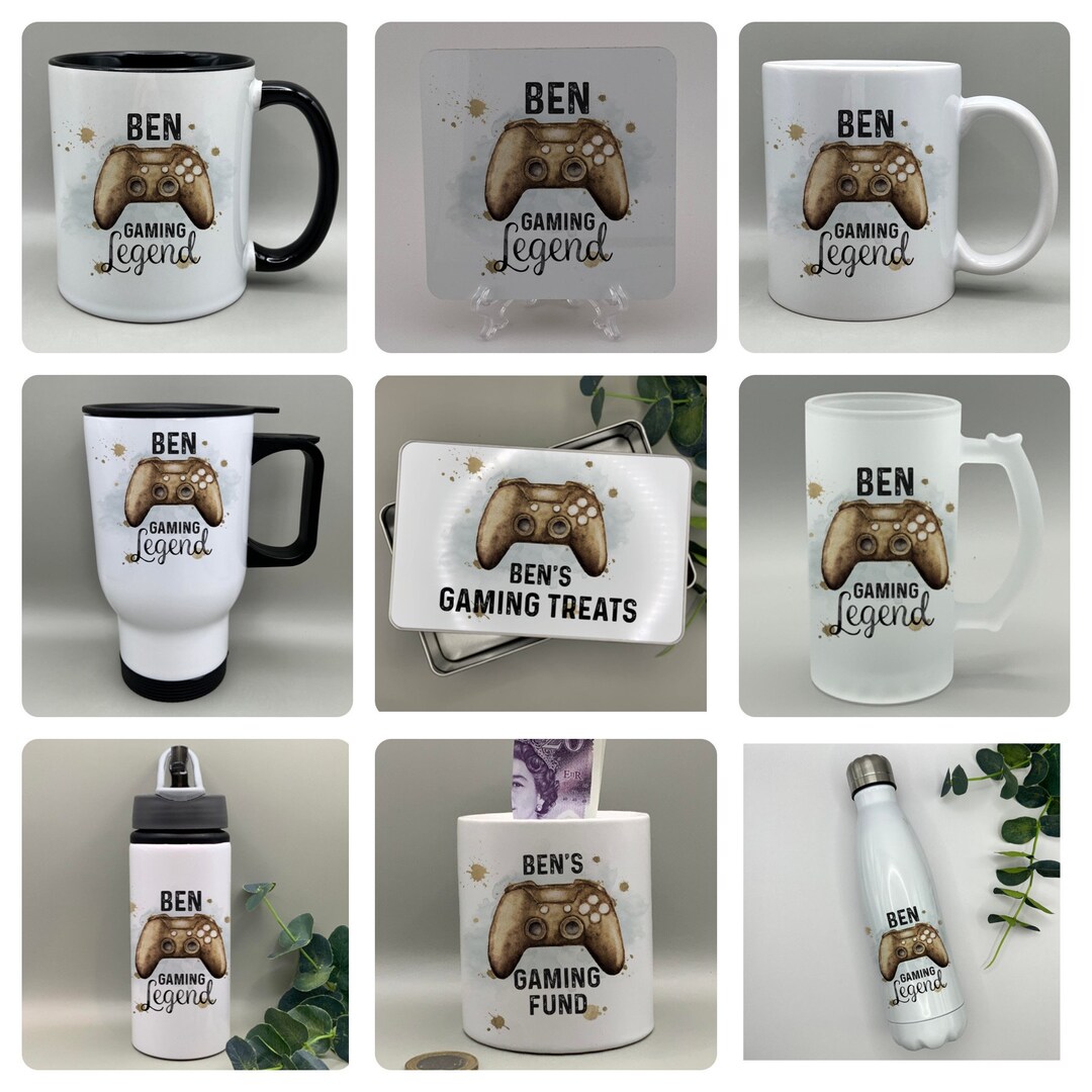 Personalised Gamer Gifts, Gamer Legend Mug & Coaster, Water Bottle ...