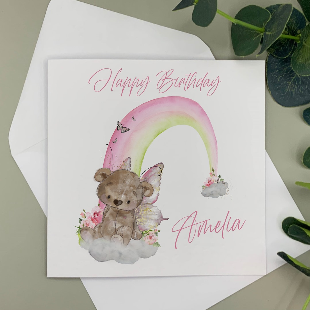 Personalised Teddy Fairy Birthday Card, First Birthday Card ...