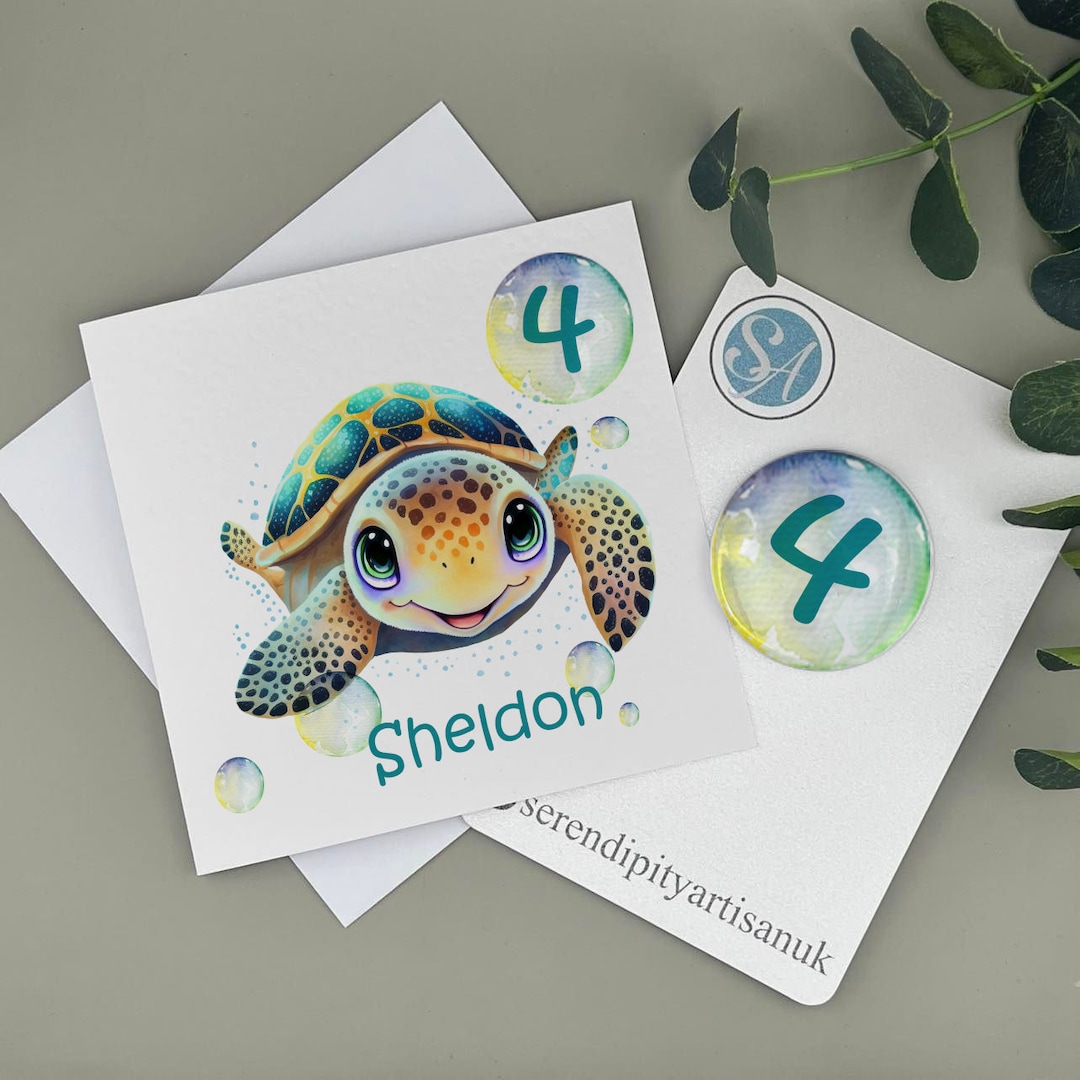 Personalised Turtle Birthday Card, Pink or Green Turtle Birthday Card ...