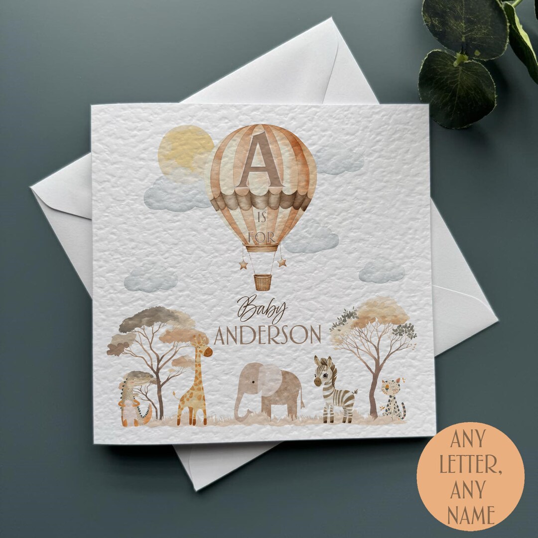 Personalised SAFARI New Baby Card, Safari Theme New Baby Card ...