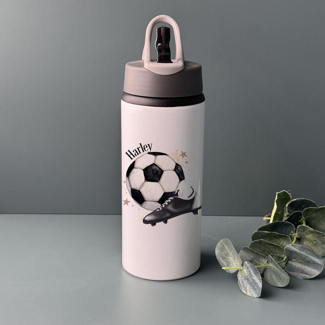 Personalised Football Flip Straw Bottle, Personalised Footie Bottle ...