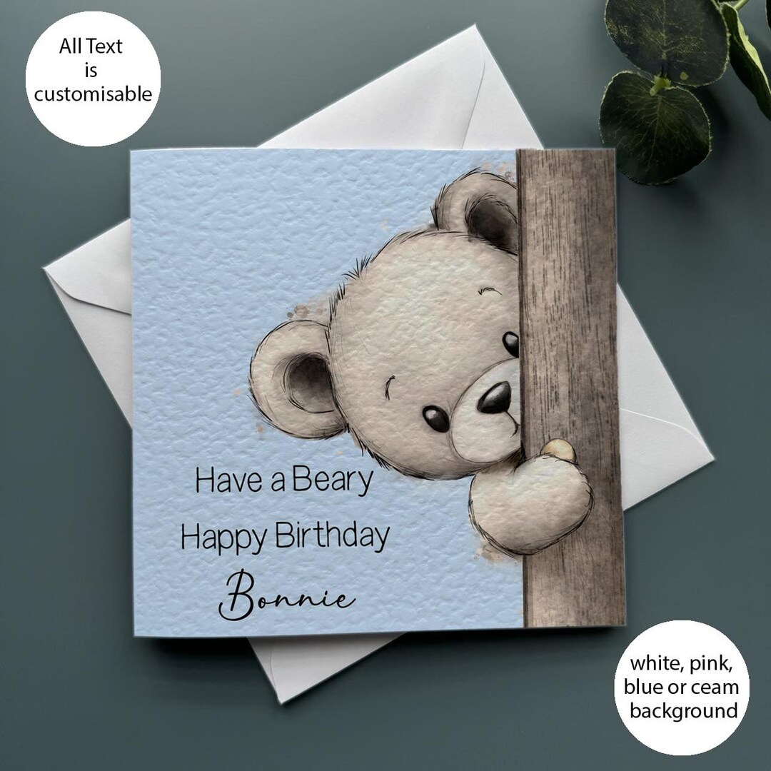 TEDDY BEAR Birthday Card, Personalised Birthday Card, a Customisable ...