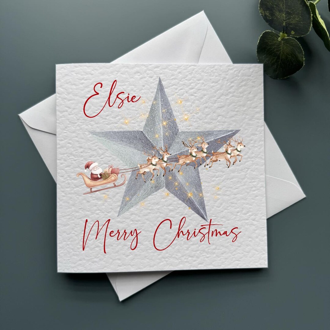 Personalised Child's Christmas Card, Santa Card, Star Card, Pink, Blue ...