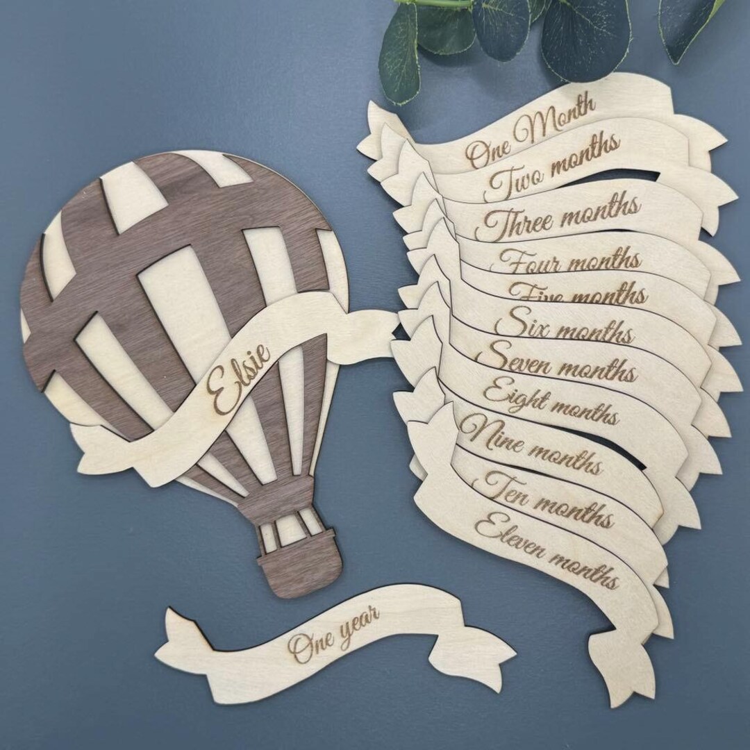 Personalised Hot Air Balloon Milestone Set, Baby Milestone Set, Wooden ...