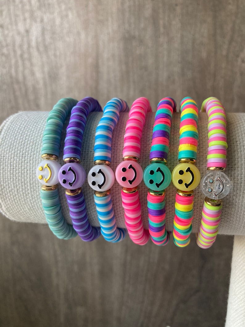 Clay Bead Smiley Face Bracelets - Etsy