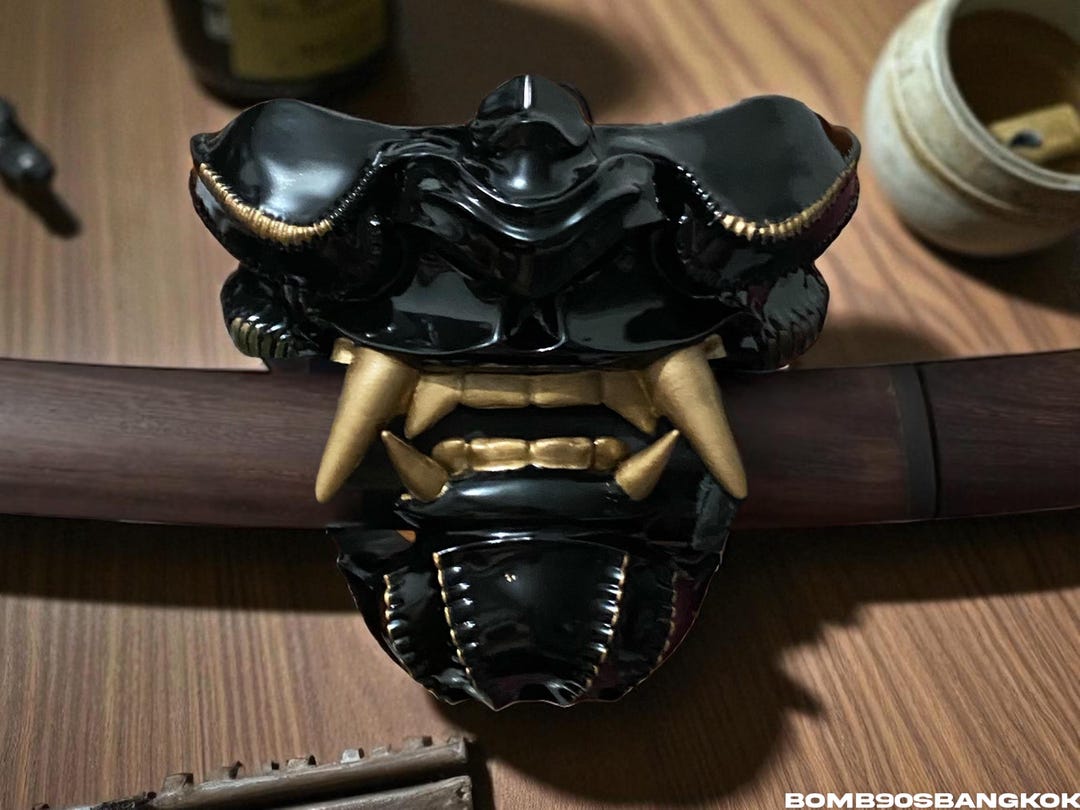 Oni Mask Wall Mounted Display for Samurai Swords Knifes Katana, Tanto ...