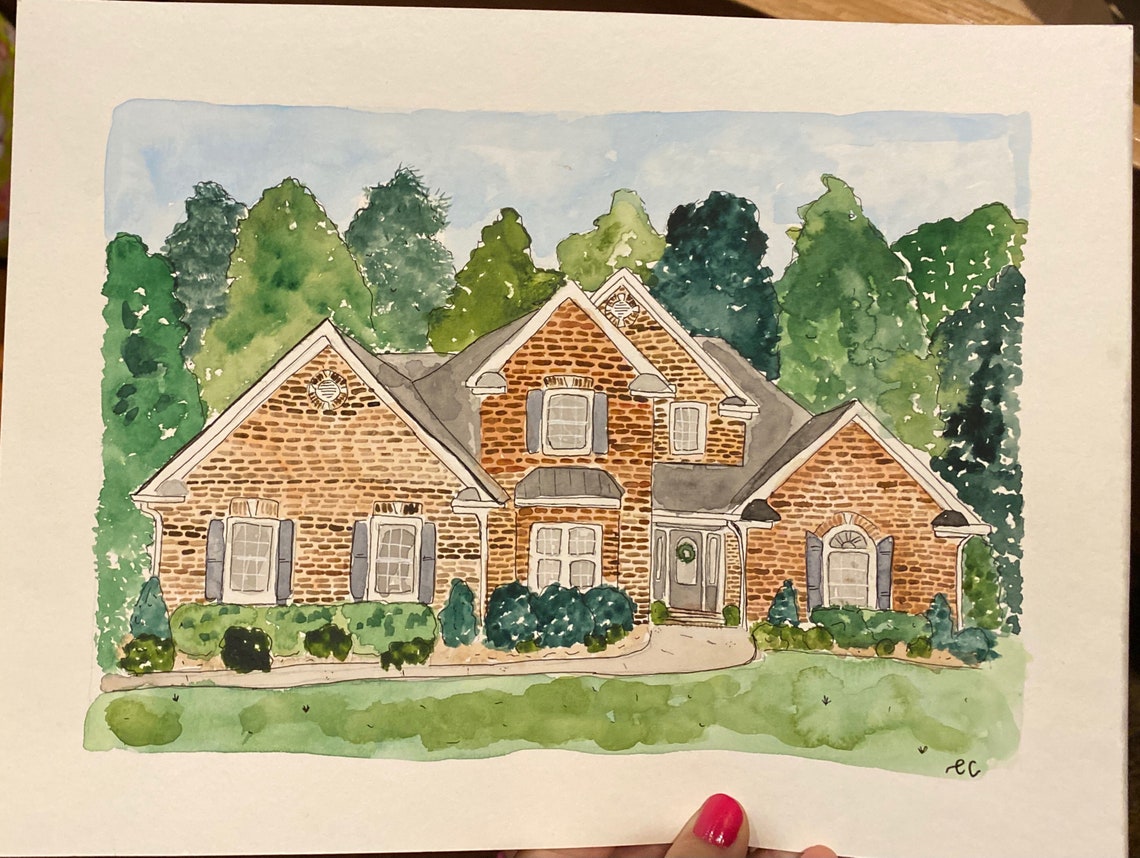 Watercolor Brick HouseCustom | Etsy