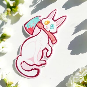 Cat Holding Axe Vinyl Sticker | White Cat | Morbid Cute Vulture Culture ...