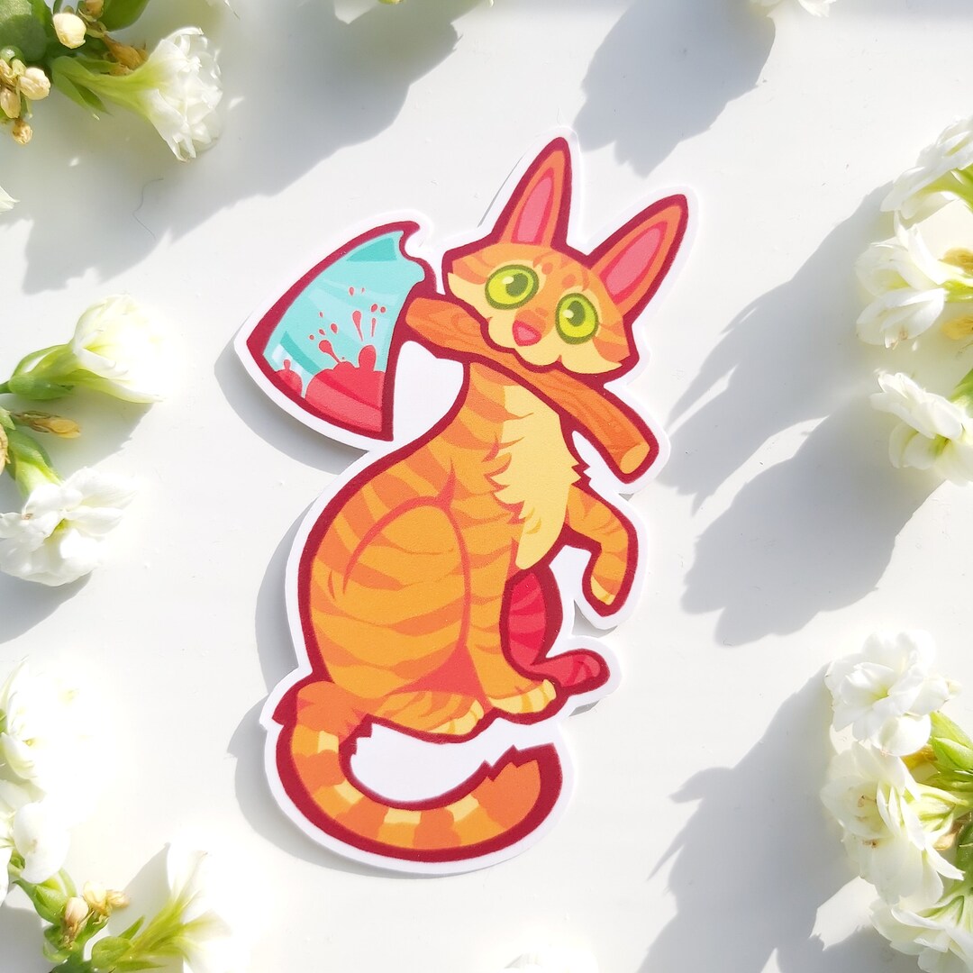 Cat Holding Axe Vinyl Sticker | Ginger Tabby | Morbid Cute Vulture ...