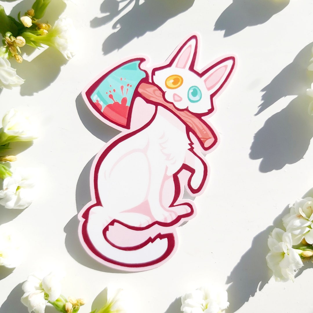 Cat Holding Axe Vinyl Sticker | White Cat | Morbid Cute Vulture Culture ...