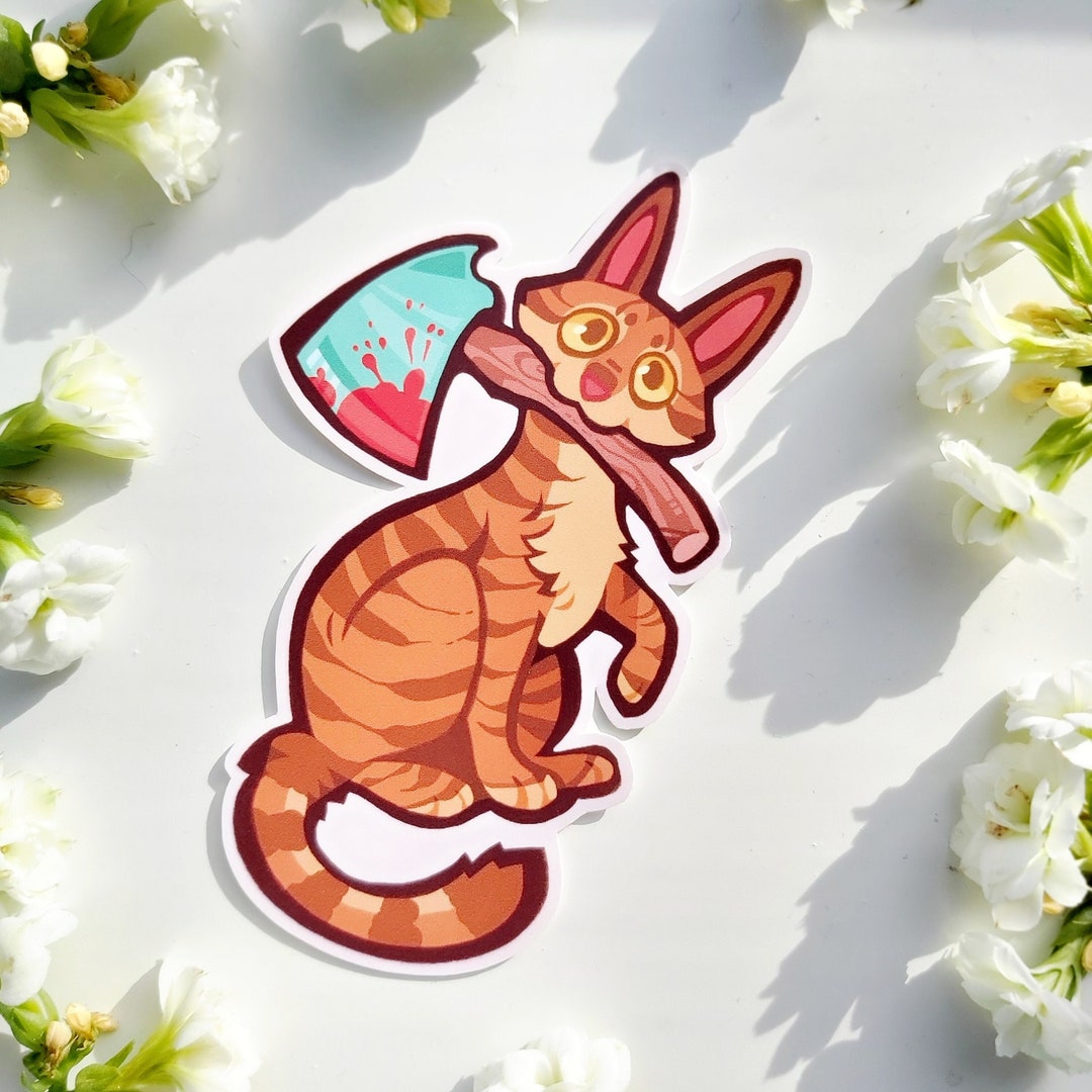Cat Holding Axe Vinyl Sticker | Brown Tabby Cat | Morbid Cute Vulture ...