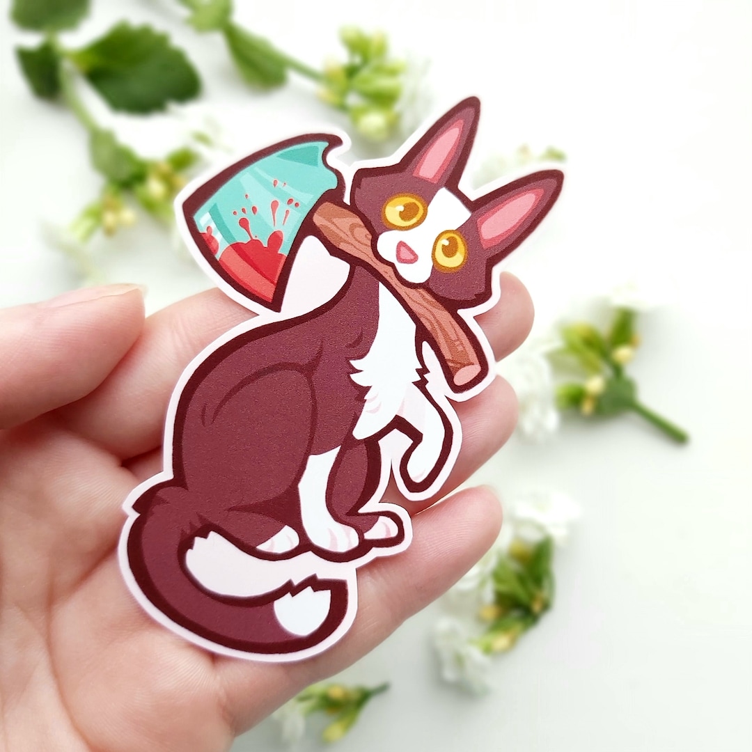 Cat Holding Axe Vinyl Sticker | Tuxedo Cat | Morbid Cute Vulture ...