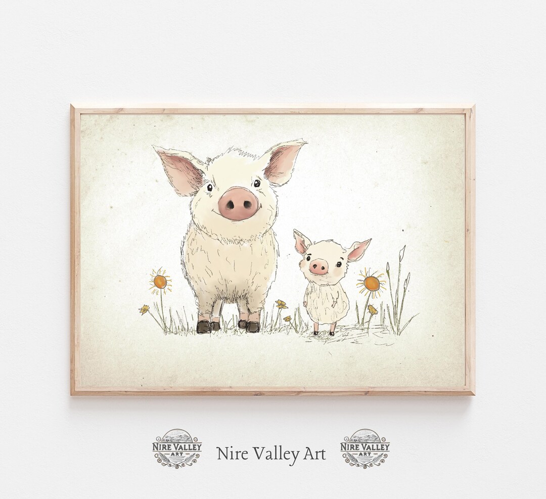 Farm Animal Pig Nursery Print, Mammy Baby Pig Print, Nursery Gallery ...