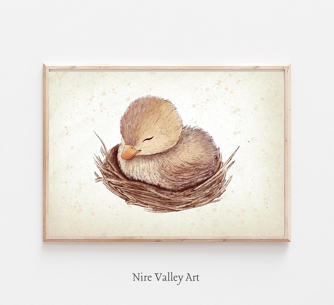 Vintage Nursery Baby Chick Print, Bird Nest Printable, Gender Neutral ...