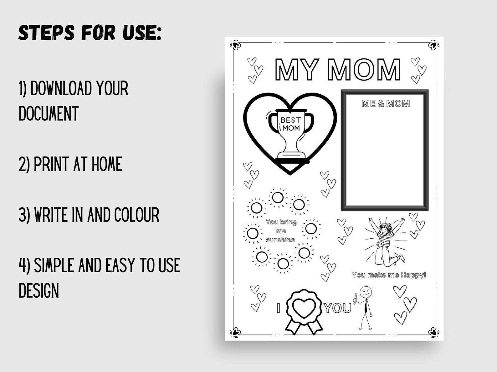 Mother's Day Coloring Page Printable - All About My Mom Instant ...