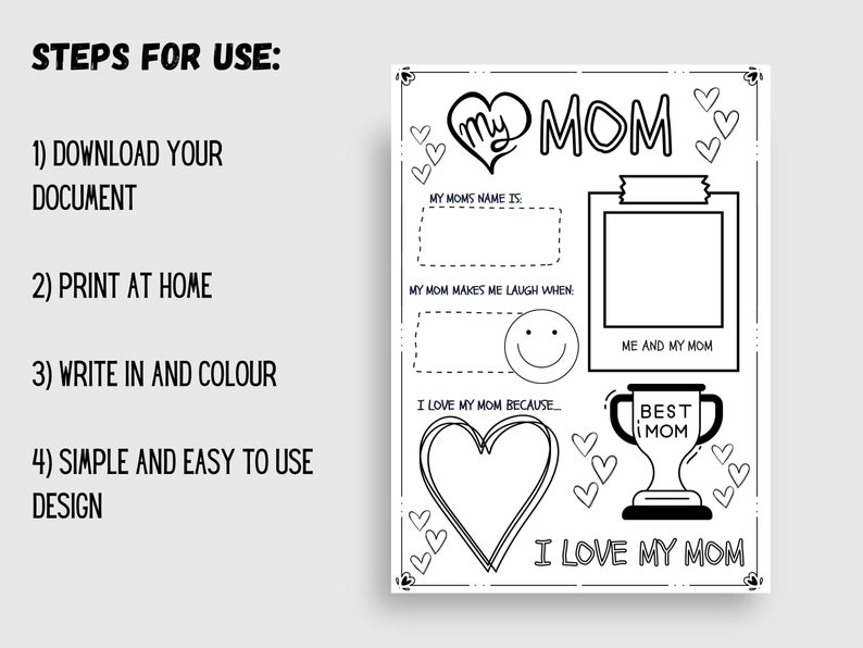 Mother's Day Coloring Page Printable All About My Mom Instant Download ...
