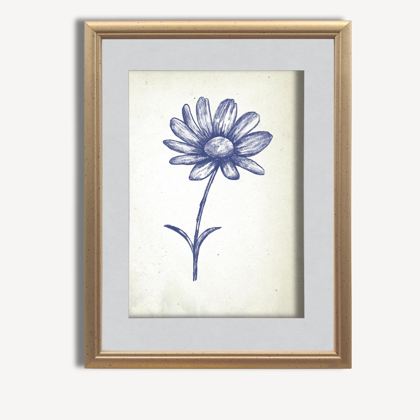 Vintage Daisy Print, Blue Wall Decor, Floral Gallery Wall Art ...