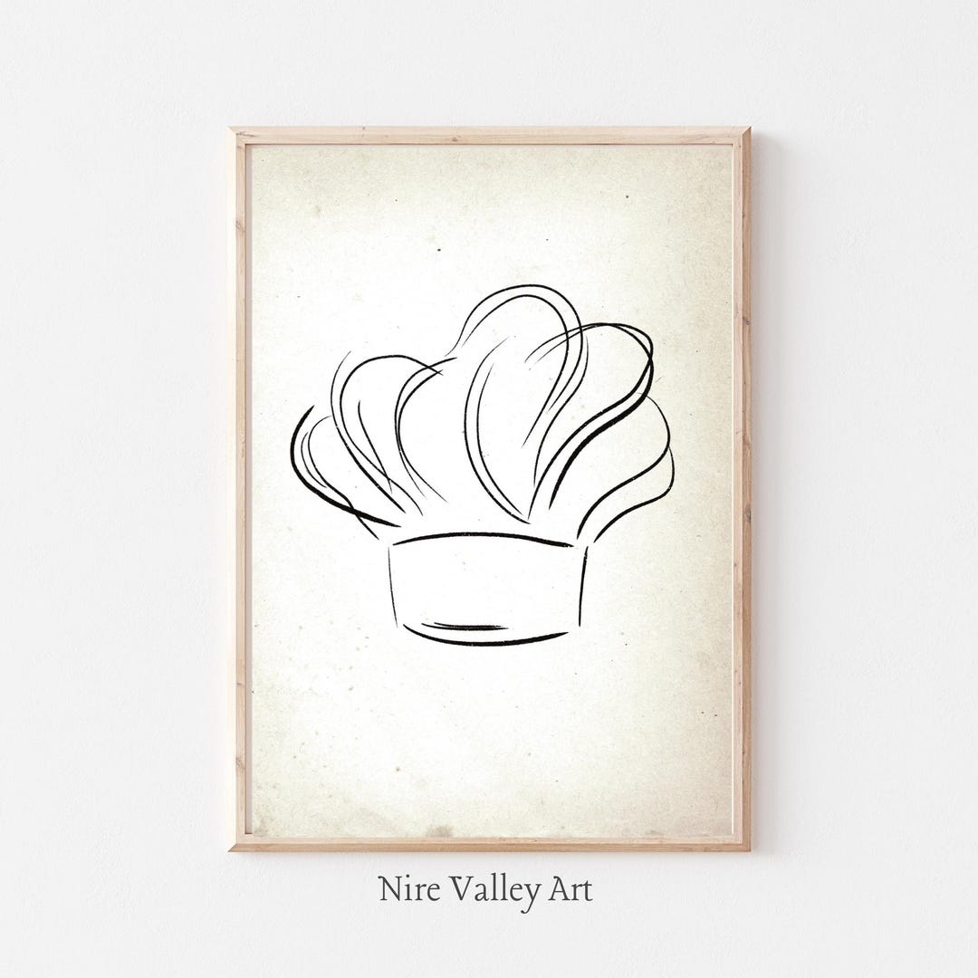 Kitchen Wall Art, Line Drawing Kitchen Prints, Chefs Hat Print, Kitchen ...