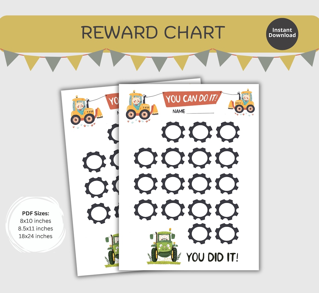 Toddler Tractor Reward Chart, Boys Reward Chart Printable, Kids Digger ...