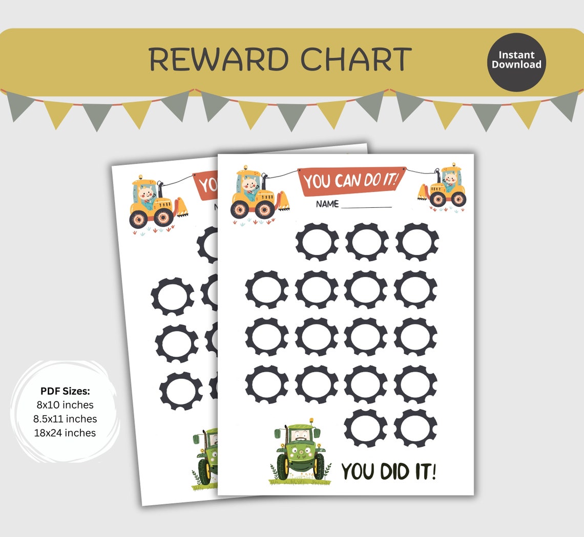 Toddler Tractor Reward Chart, Boys Reward Chart Printable, Kids Digger ...